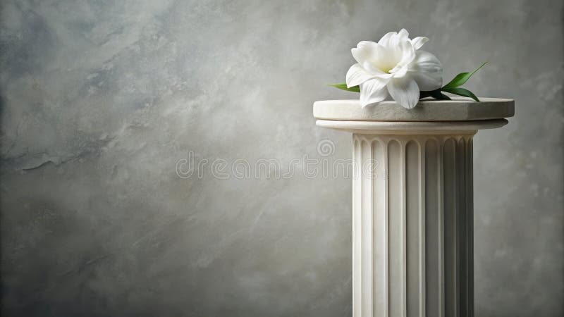 Single White Flower Rests on a Classical Column Pedestal Against a ...