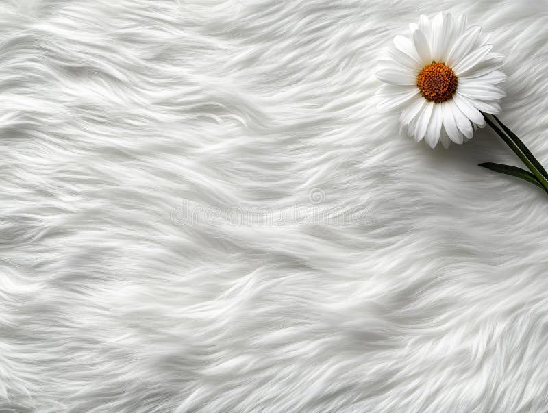 A Single White Flower Sitting on Top of a Fluffy White Fur Stock Image ...