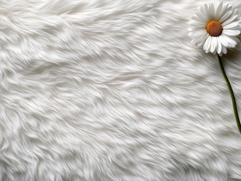 A Single White Flower Sitting on Top of a Fluffy White Fur Stock Photo ...
