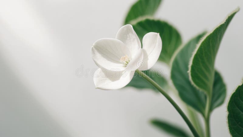 Single White Flower Surrounded by Lush Green Leaves. Stock Photo ...
