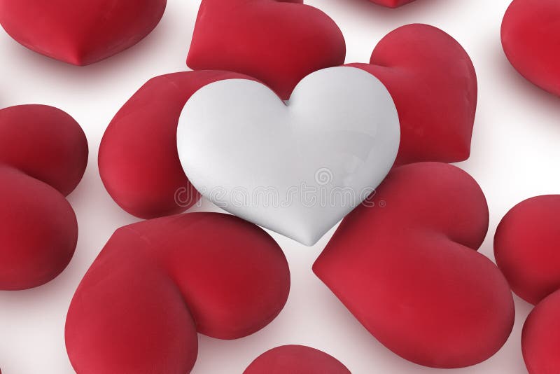 Single White Heart on Red Hearts Stock Illustration - Illustration of ...