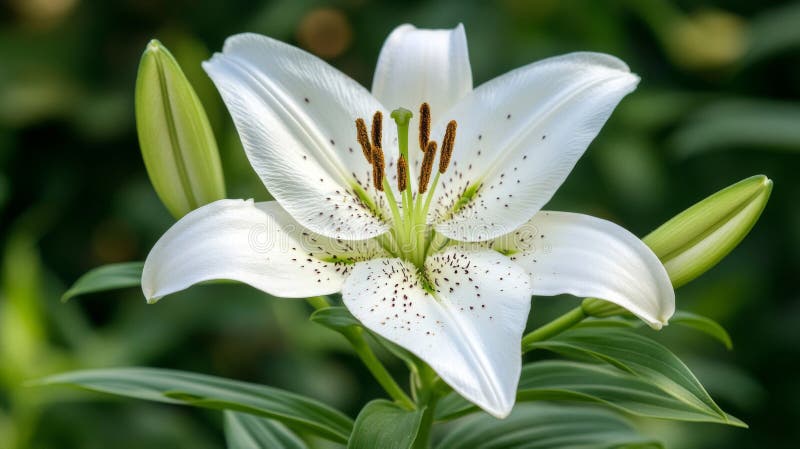 A Single White Lily Flower Blooms Beautifully Stock Illustration ...