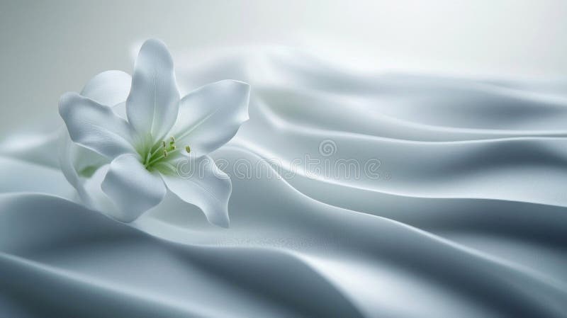 A Single White Lily Rests on Soft Flowing Fabric Stock Illustration ...