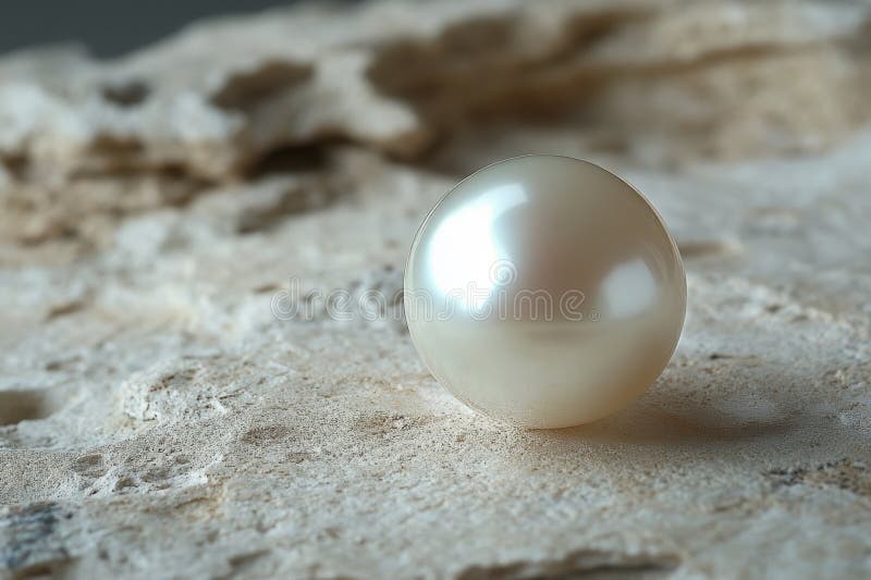 Single White Pearl on a Rock by the Sea, Reflecting the Golden Light of ...