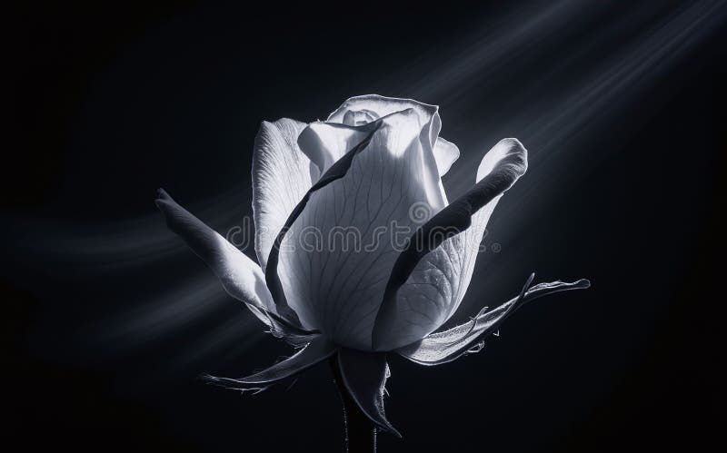 A Single White Rose Blooms in a Dramatic Light. Generative-AI Stock ...