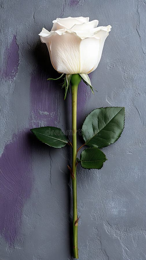 A Single White Rose on a Gray Wall with Purple Paint Stock Image ...
