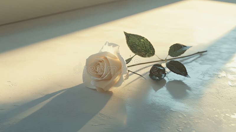 A Single White Rose Placed on a Simple Light Surface. Picture Stock ...
