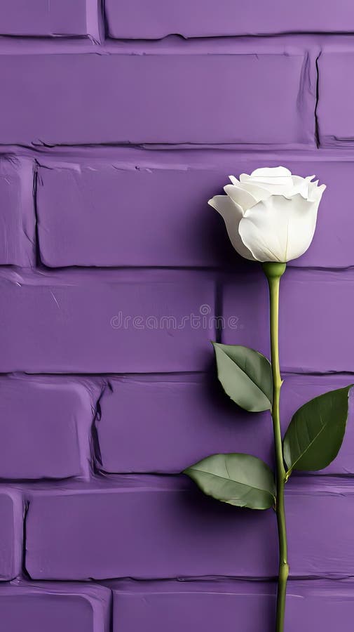 A Single White Rose on a Purple Brick Wall Stock Image - Image of rose ...