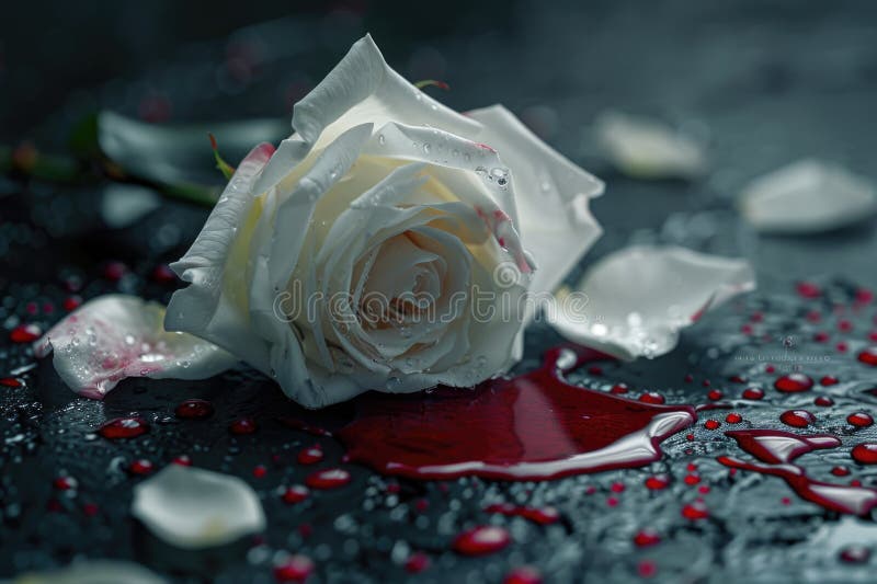 A Single White Rose Sits Atop a Black Surface, Creating a Striking ...
