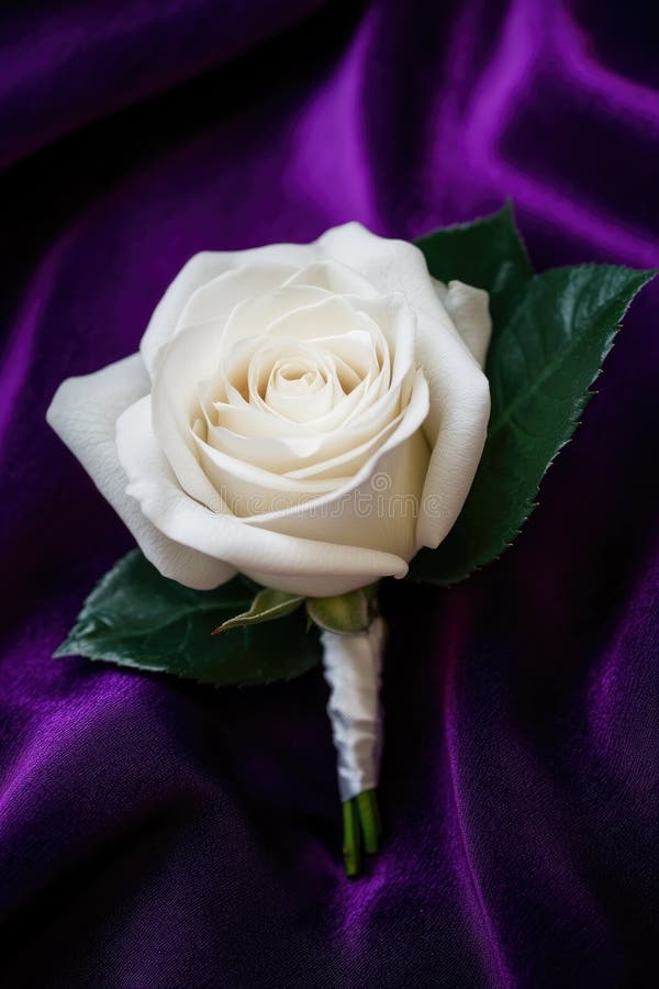 Single White Rose on Purple Cloth Stock Photo - Image of rose, gift ...