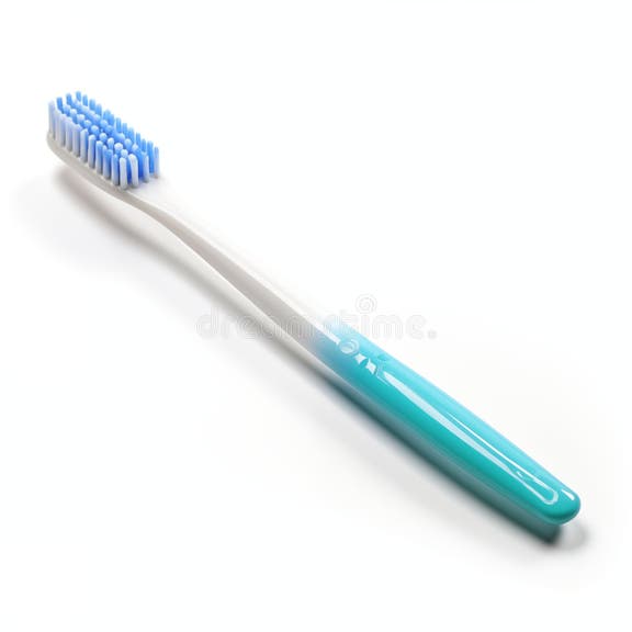 Single White Toothbrush with Blue Bristles on a White Background Stock ...