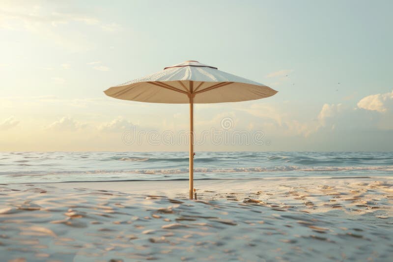 A Single White Umbrella Sits on the Edge of a Sandy Beach, Ready for ...
