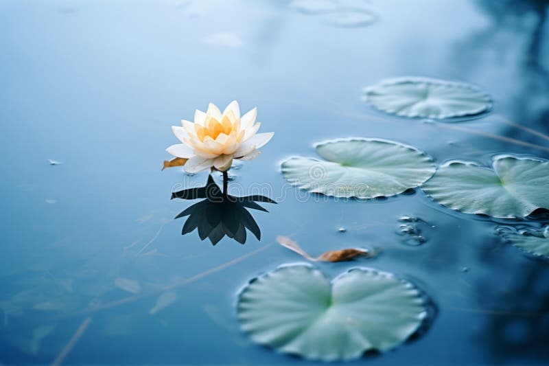A Single White Water Lily Floating in a Pond Stock Illustration ...