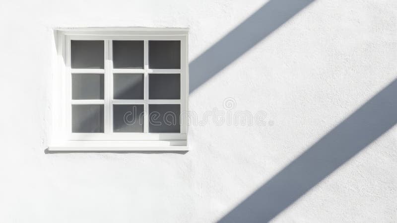 A Single White Window on a White Wall with Diagonal Shadows Stock ...