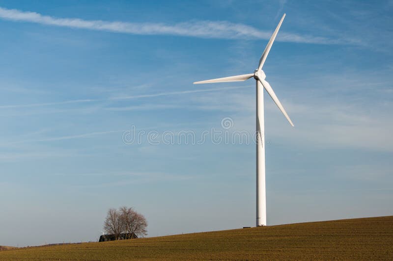 Single Wind Generator Isolated in an Agricultural Field with a Tree ...