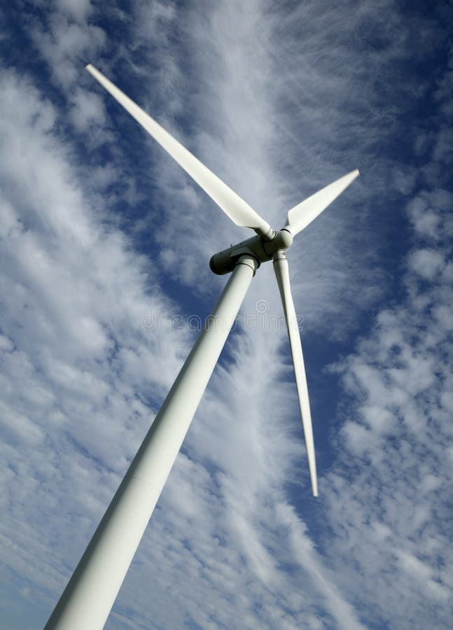 Single Wind Turbine with Blue Sky Stock Photo - Image of sustainable ...