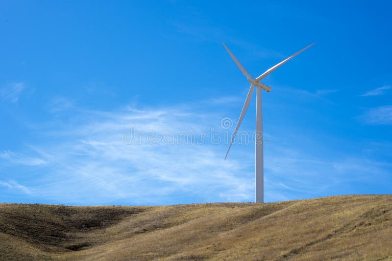 Single Wind Turbine in Green Field Against Dramatic Cloudy Sky, France ...