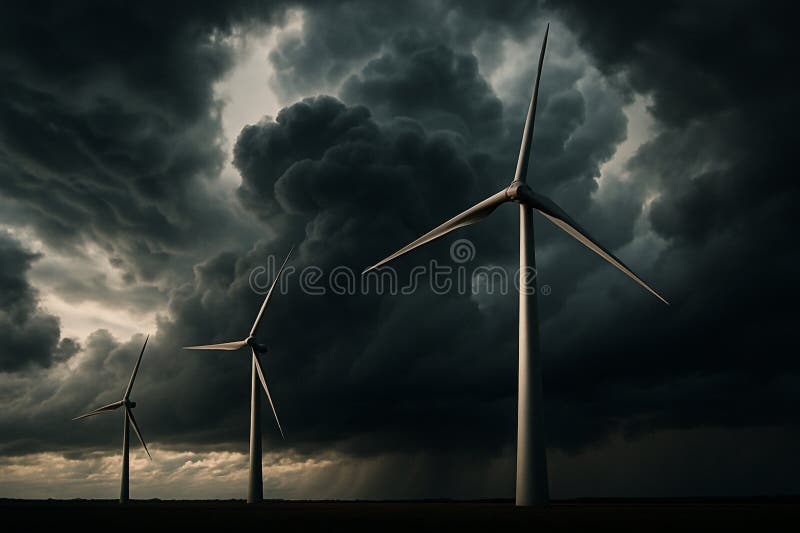 Single Wind Turbine Under Dramatic Storm Clouds Stock Illustration ...