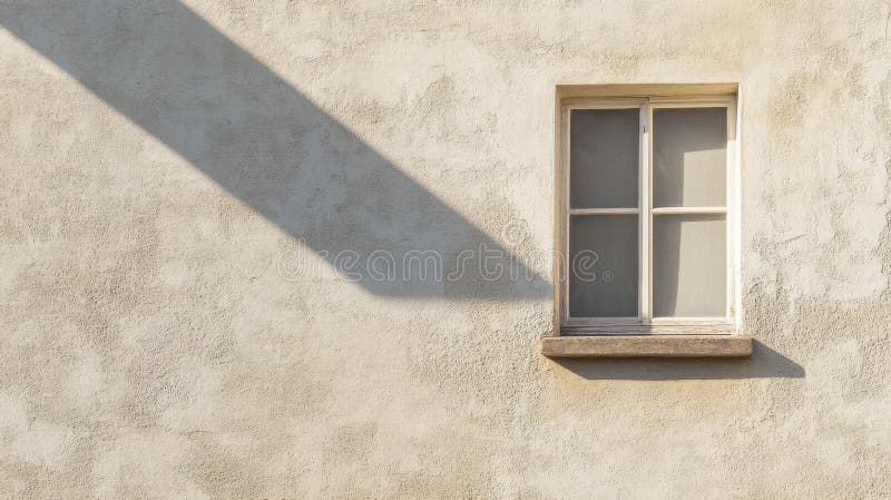 A Single Window on a Beige Wall with a Diagonal Shadow Stock ...