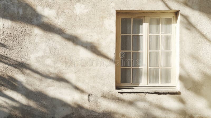 A Single Window on a Beige Wall with Shadowy Light Stock Illustration ...