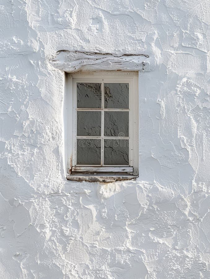 A Single Window on a Textured White Wall Stock Photo - Image of bright ...