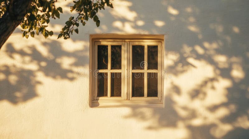 A Single Window with Tree Branch Shadows on a White Wall Stock ...