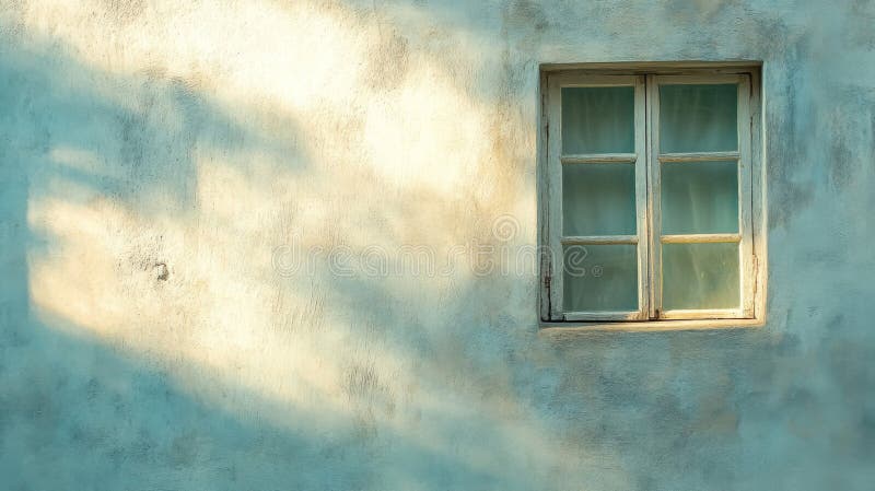 A Single Window on a Weathered Wall with Light Streaming through Stock ...