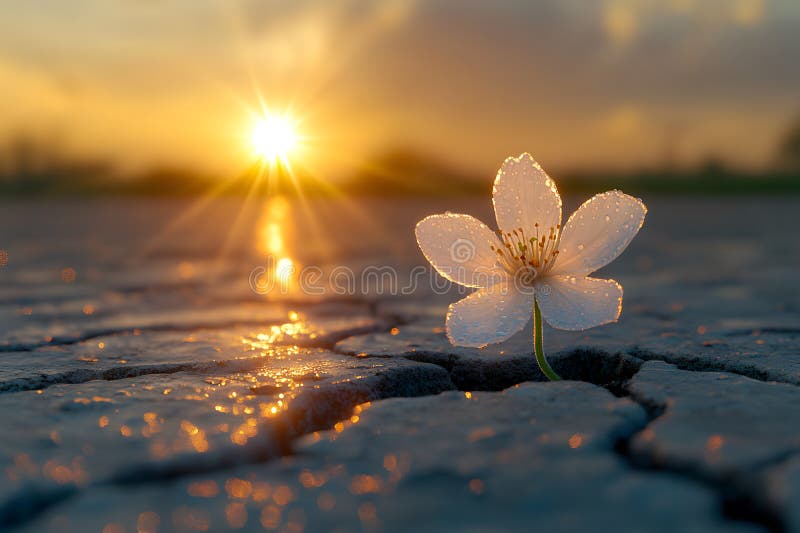 A Single, Withered Flower Stands Alone in the Middle of a Vast, Cracked ...