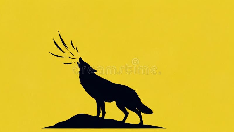 Single Wolf Howling Silhouette in Yellow Ai Generated Stock ...