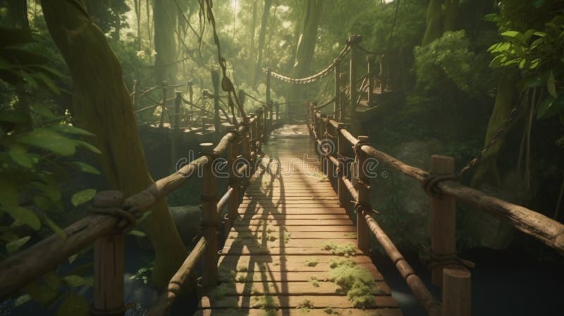 Single Wood Pathway into Shiny Nature Mangrove Forest Stock ...