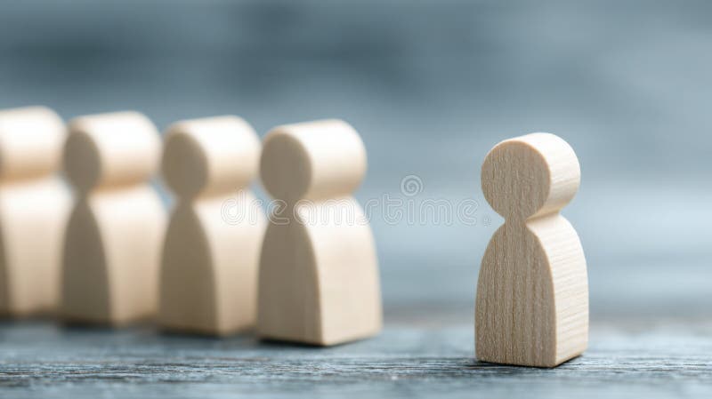 A Single Wooden Figure Distinctly Standing Out from a Group of People ...