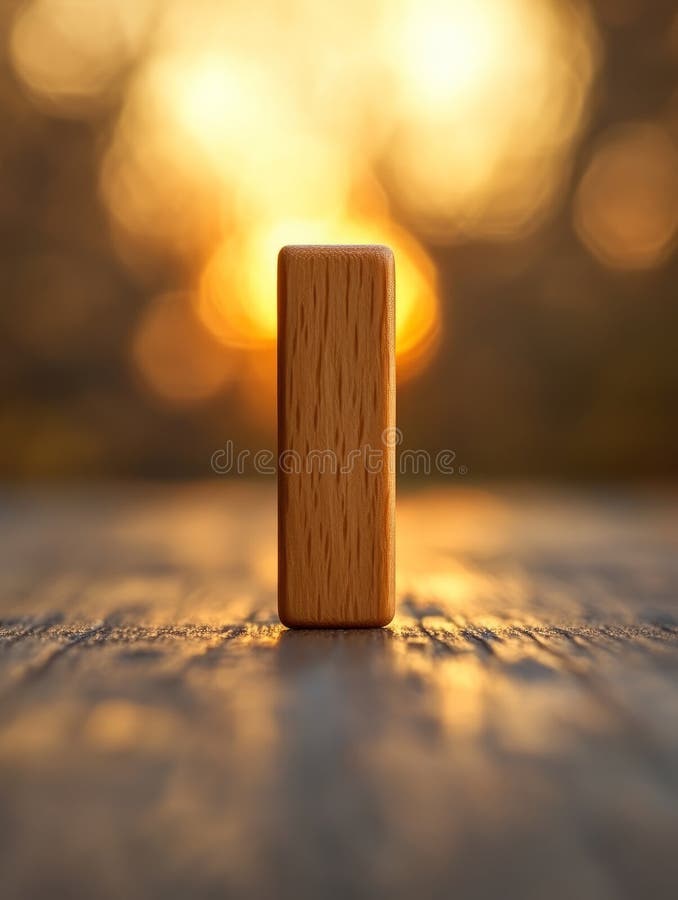 Single Wooden Sticks Standing Upright with Bokeh Sunset Backdrop Stock ...