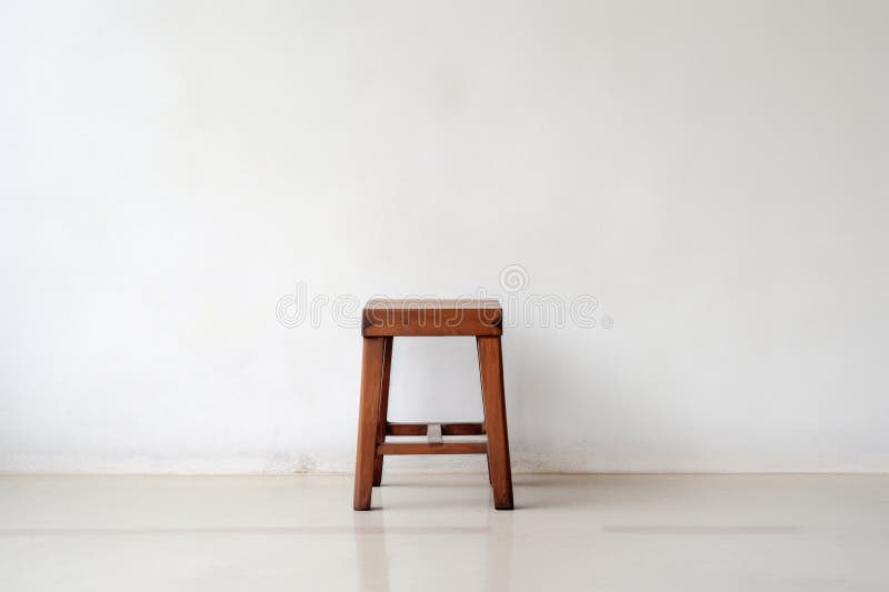 A Single, Wooden Stool Against a White Wall Stock Image - Image of home ...