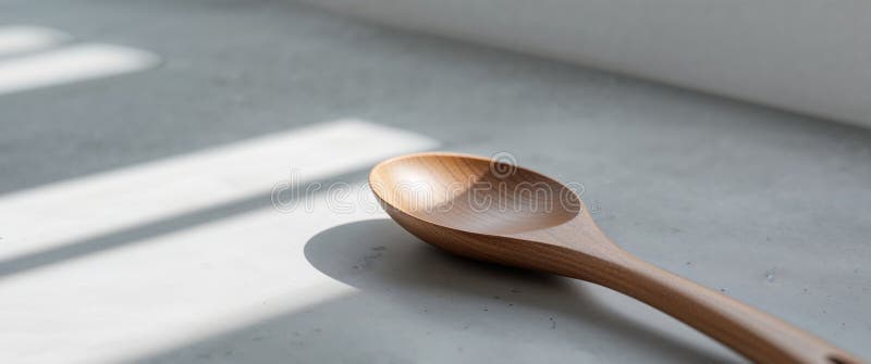 A Single Wooden Utensil Lies on a Neutral Colored Surface Stock Photo ...