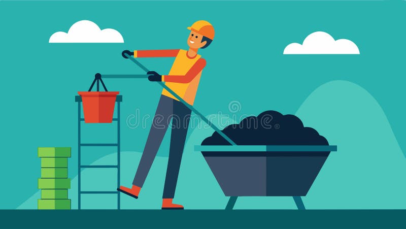 A Single Worker Standing on Top of a Hopper Using a Large Shovel To ...