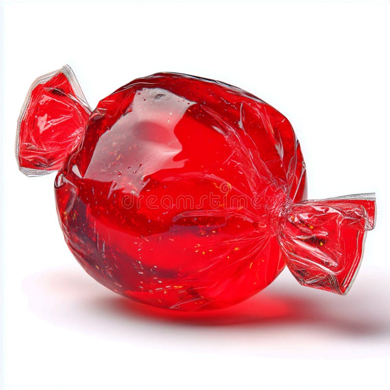 A Single Wrapped Hard Red Candy on a Plain White Surface Stock ...
