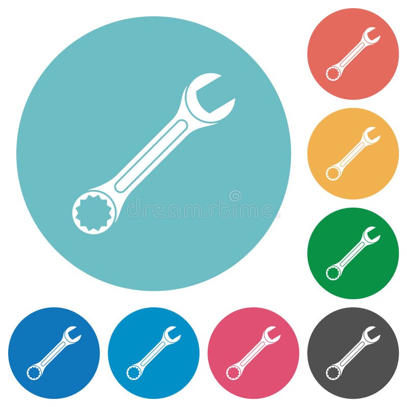 Single Wrench Flat White Icons on Round Color Backgrounds Stock Vector - Illustration of ...
