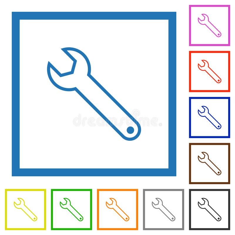 Single Wrench Outline Flat Framed Icons Stock Vector - Illustration of ...