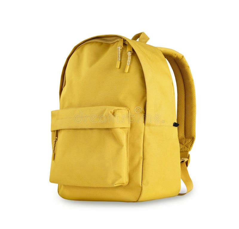 Single Yellow Backpack Isolated with Shadow on White Background ...