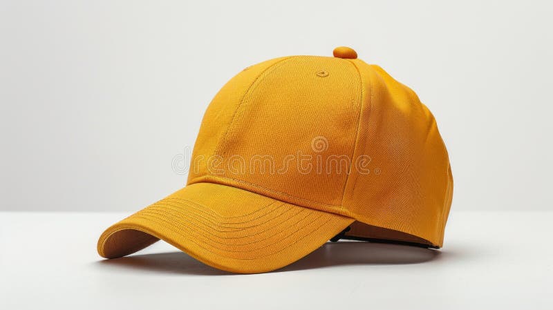 Single Yellow Baseball Cap Lays on a Plain White Surface, Tilted To the ...