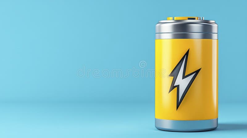 Single Yellow Battery on Blue Background an Energy Source Stock ...