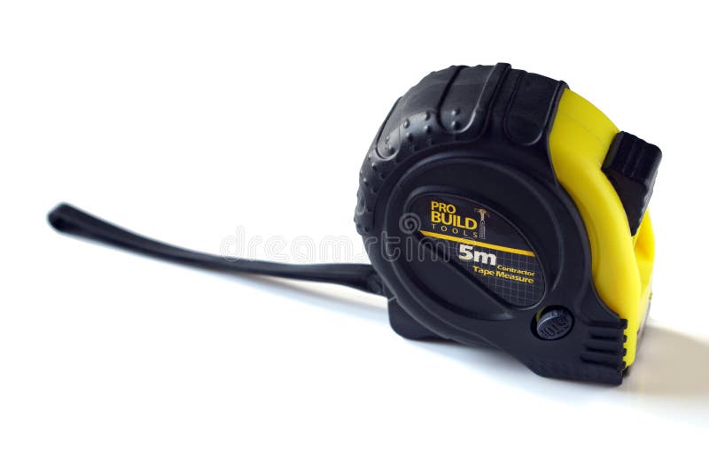 Single Yellow and Black Tape Measure Isolated on a White Background ...
