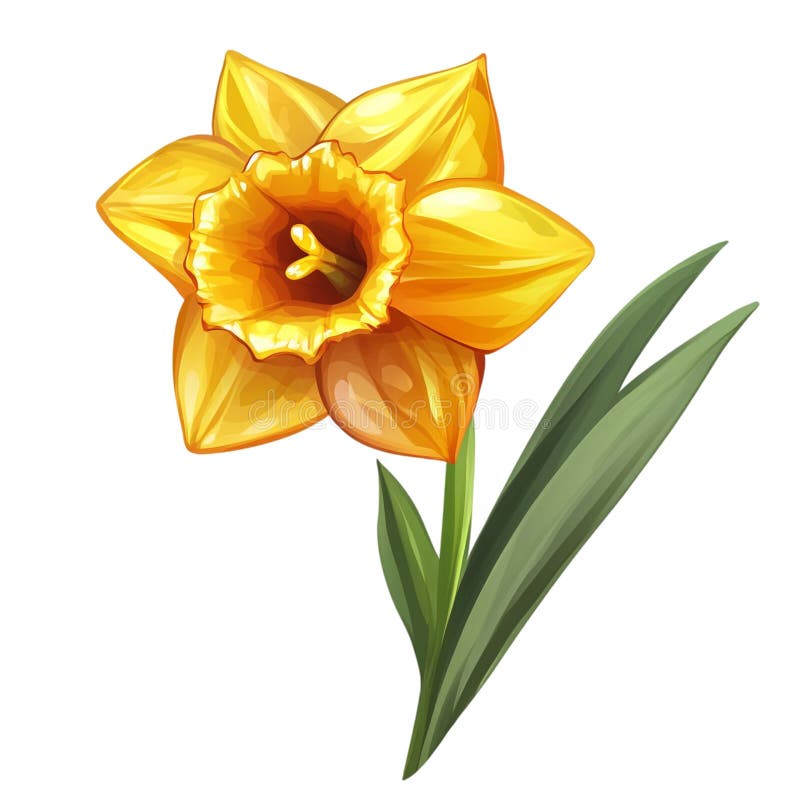 A Single Yellow Daffodil Flower with Green Leaves on a Black Background ...
