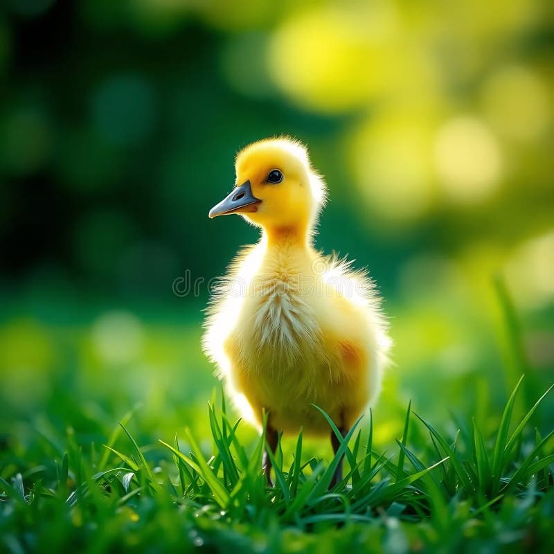 Single Yellow Duckling on Grass Stock Illustration - Illustration of ...
