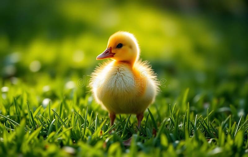 Single Yellow Duckling on Grass Stock Illustration - Illustration of ...