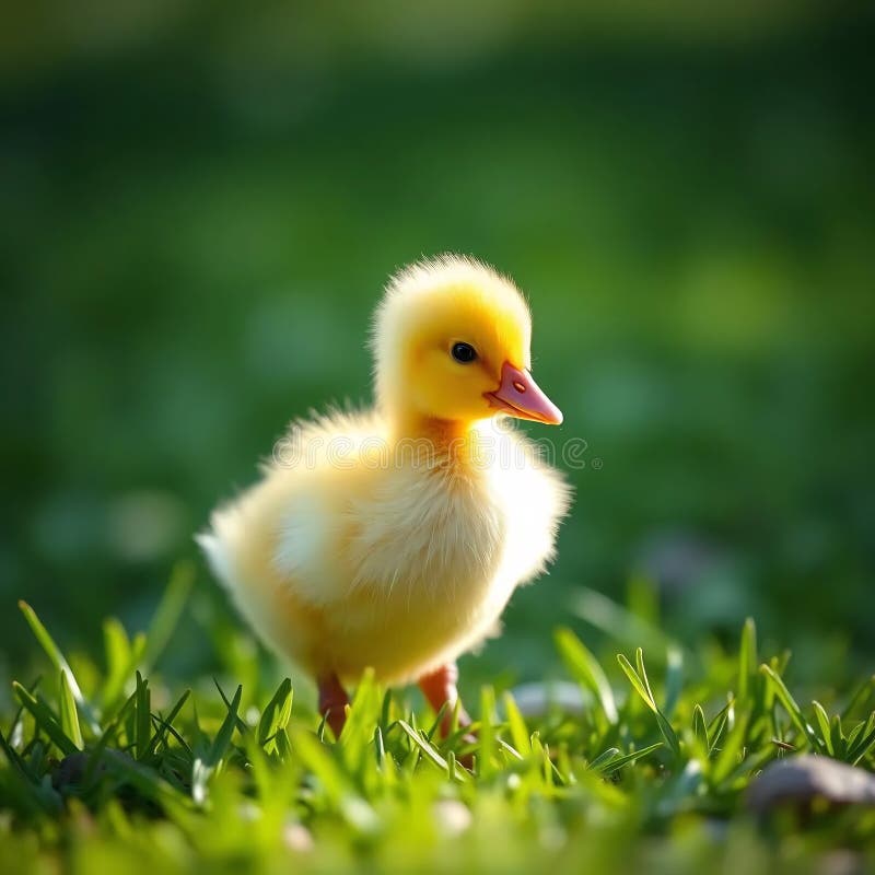 Single Yellow Duckling on Grass Stock Illustration - Illustration of ...