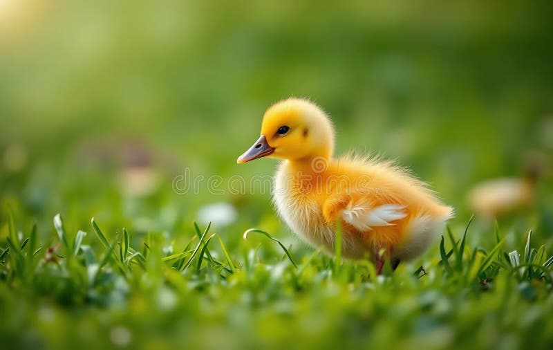 Single Yellow Duckling on Grass Stock Illustration - Illustration of ...