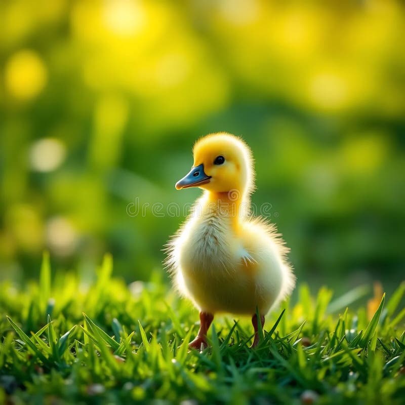 Single Yellow Duckling on Grass Stock Illustration - Illustration of ...