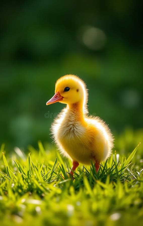 Single Yellow Duckling on Grass Stock Illustration - Illustration of ...