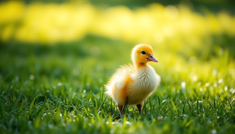 Single Yellow Duckling on Grass Stock Illustration - Illustration of ...
